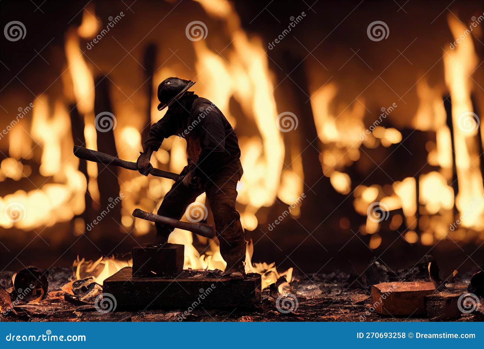 Figure of Working Blacksmith with Anvil and Hammer Against Background ...