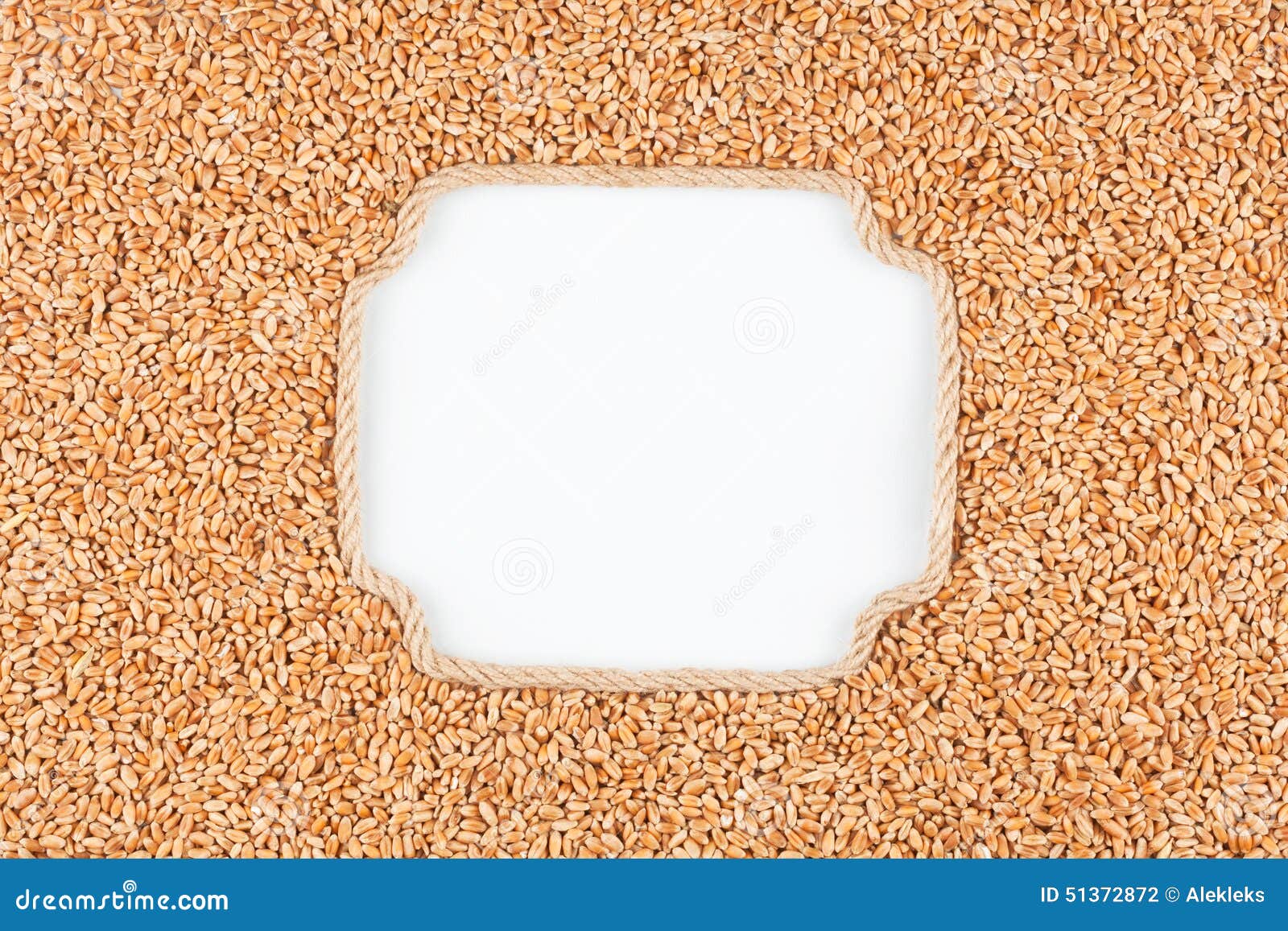 Figured Frame Made of Rope with Wheat Grains Lying on a White Stock ...
