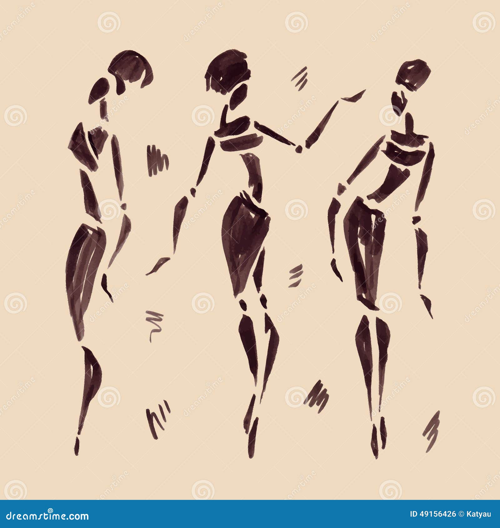 Figures of African Dancers. Hand Drawn Stock Vector - Illustration of ...