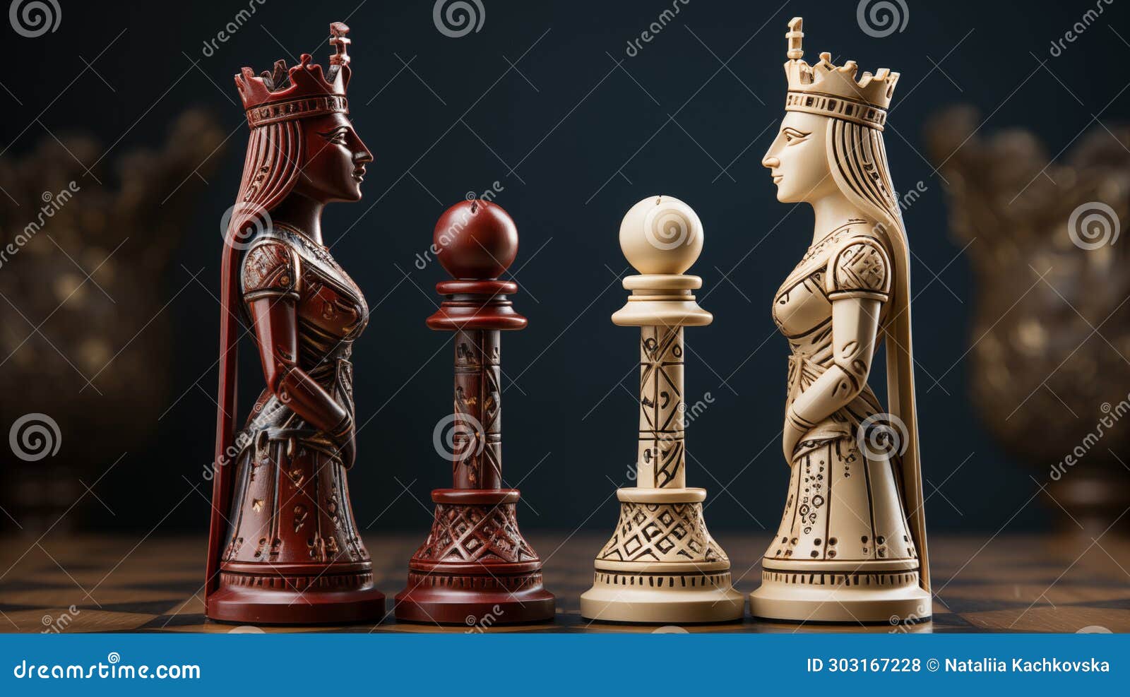 Figures of the Black and White Queens on the Chess Board Stock Photo ...