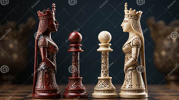 Figures of the Black and White Queens on the Chess Board Stock Photo ...