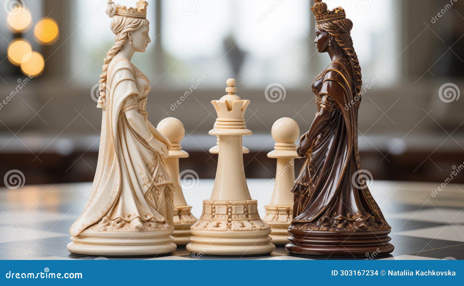 Figures of the Black and White Queens on the Chess Board Stock Photo ...