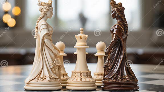 Figures of the Black and White Queens on the Chess Board Stock Photo ...