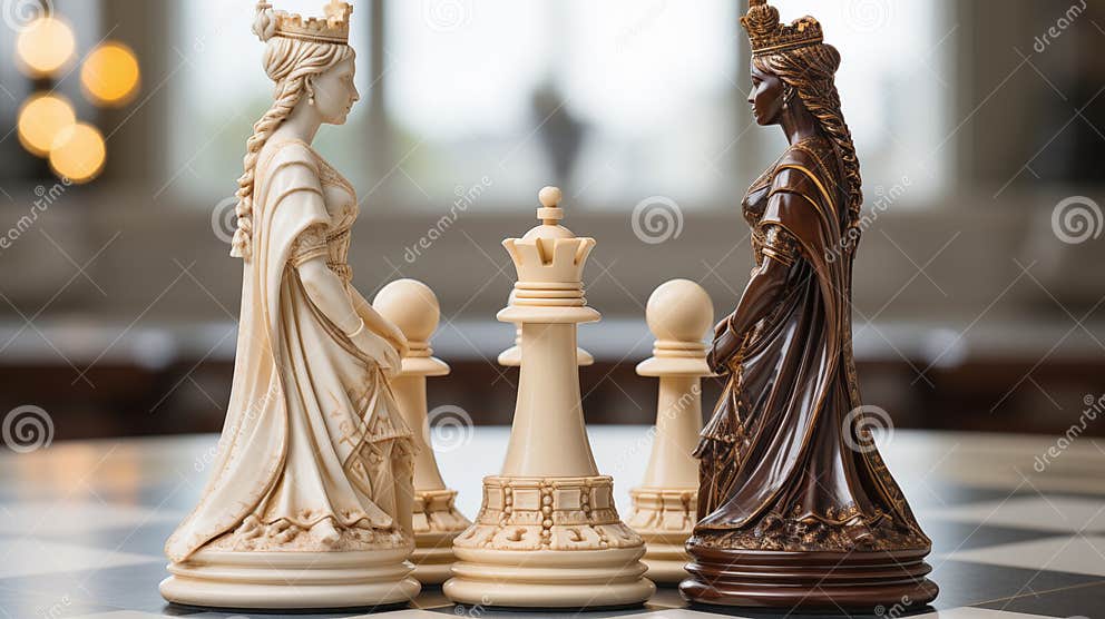 Figures of the Black and White Queens on the Chess Board Stock Photo ...