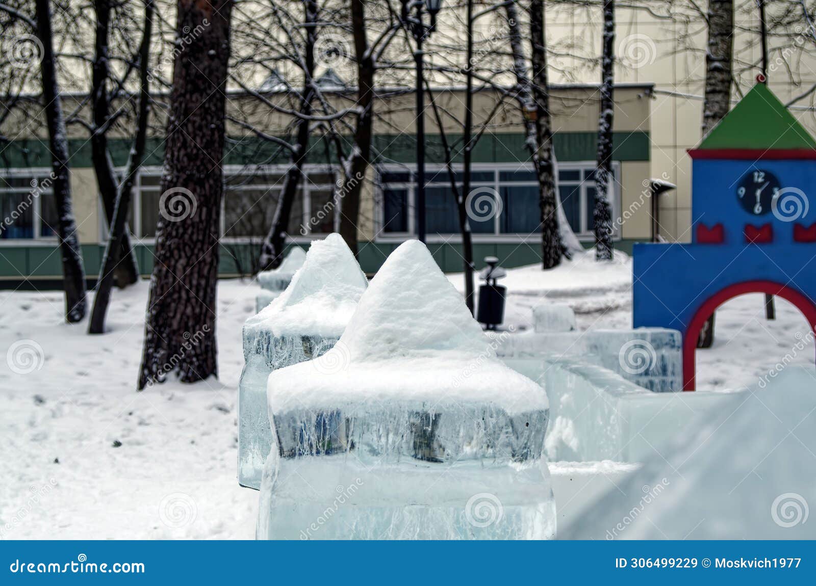Figures and Buildings Made of Ice in a Park Stock Image - Image of ...