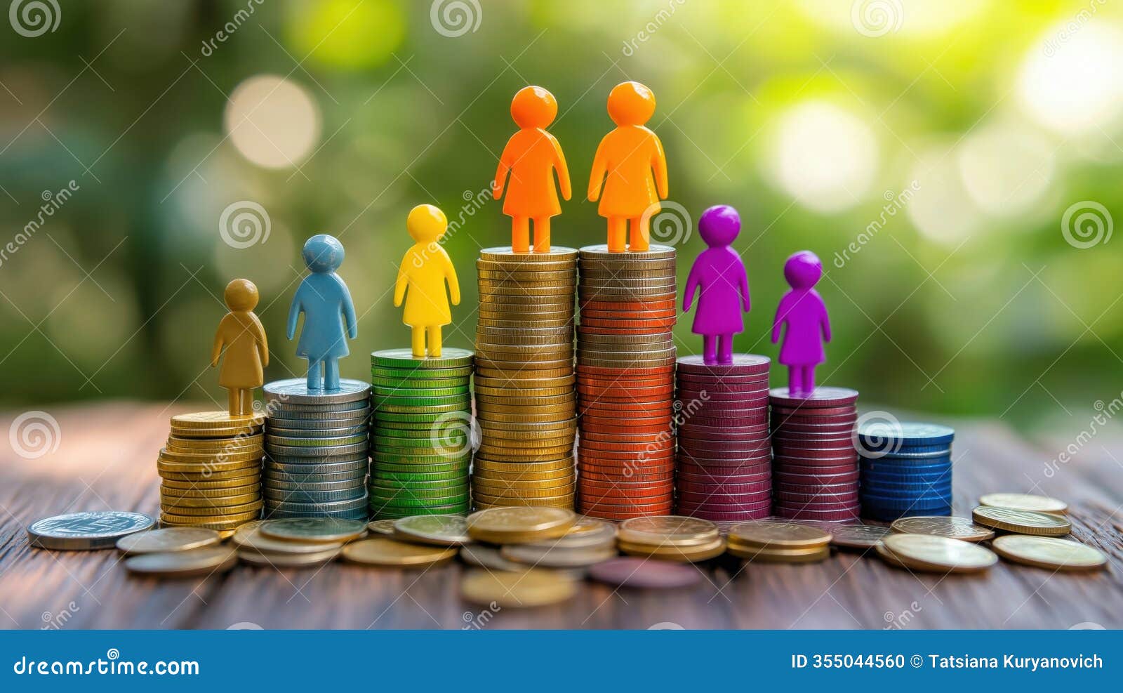 Figures on Coin Stacks Representing Wealth Distribution Stock Photo ...