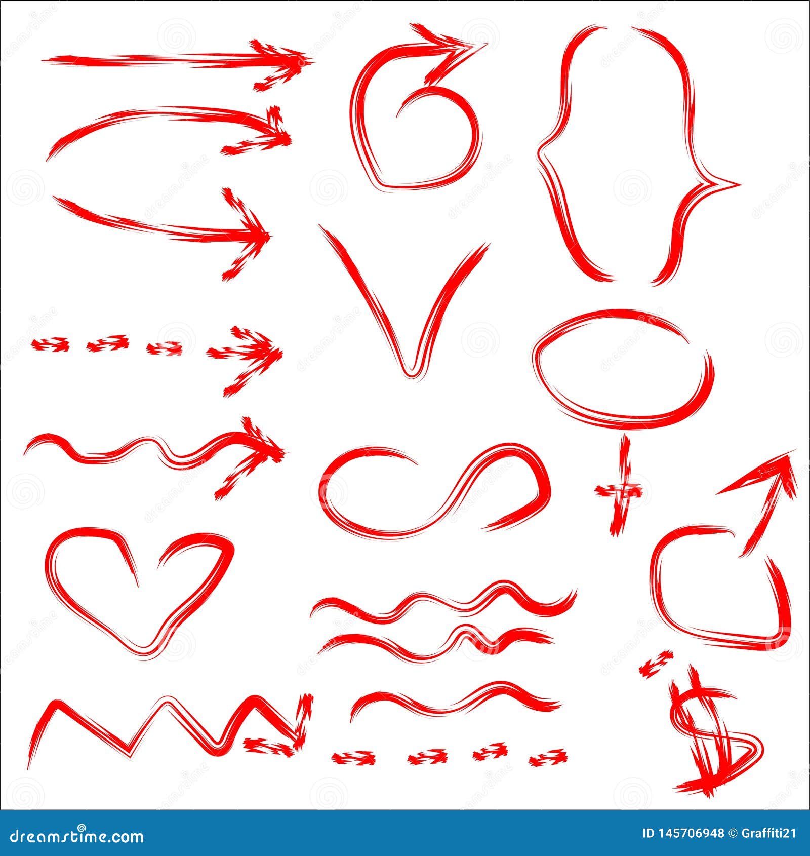 Figures Draw Set, Design Elements Of Highlighting, Red Marker Isolated ...