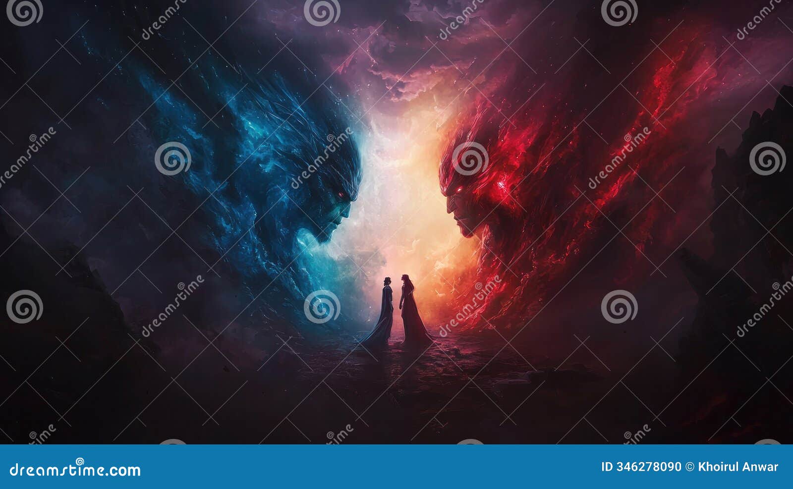 Figures Facing Abstract Blue and Red Entities Stock Photo - Image of ...