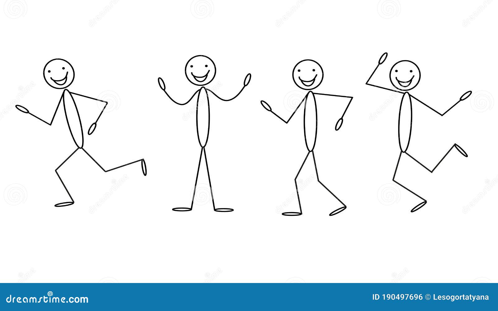 Figures of a Happy Stick Man in Various Poses Stock Vector ...