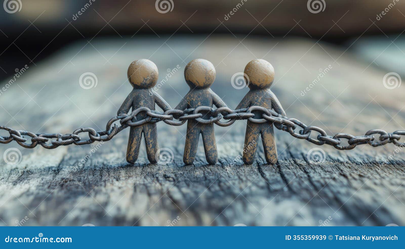 Figures Linked by Chain Symbolizing Unity and Connection, Rustic ...