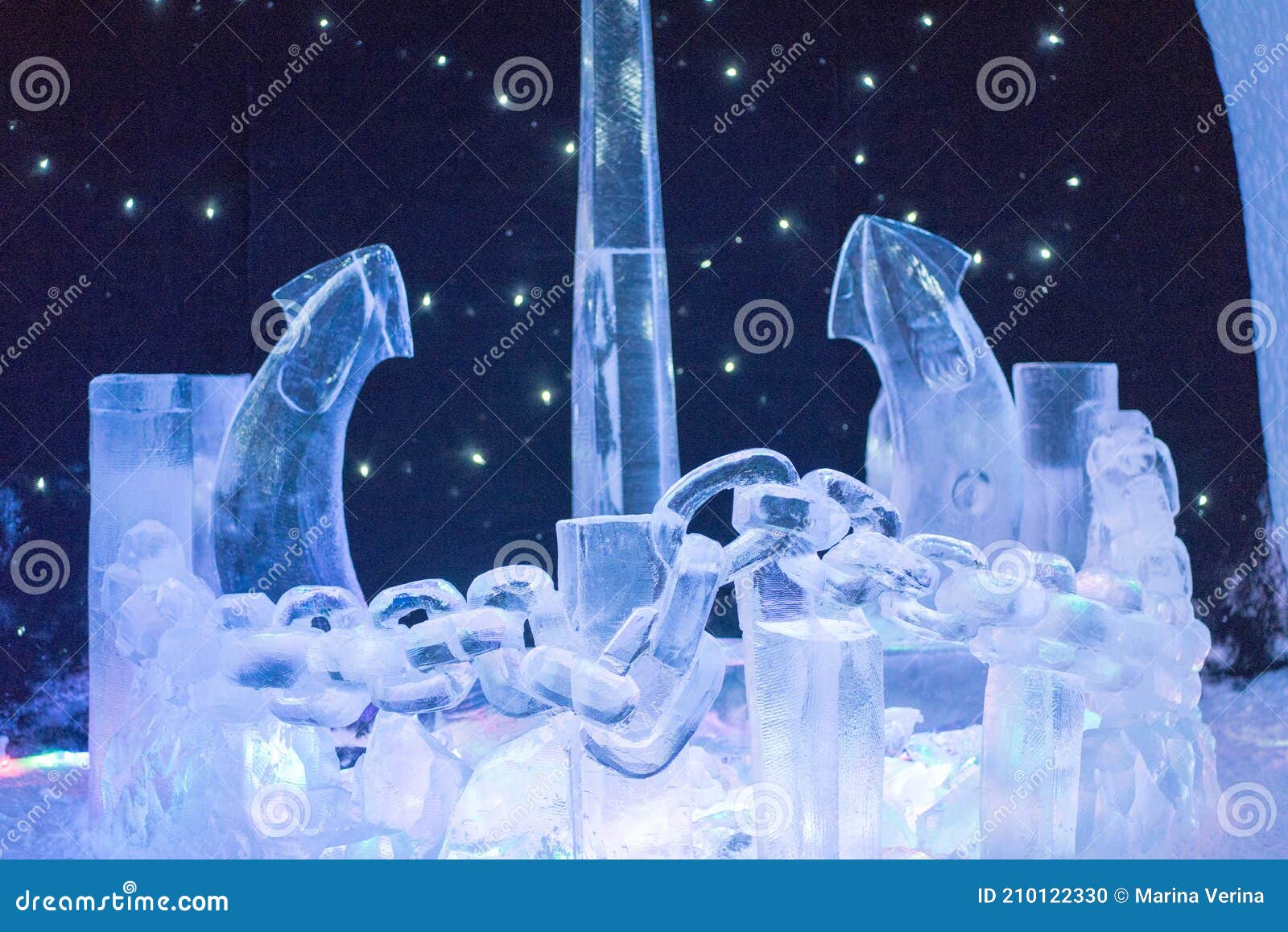 Figures Made of Ice with Backlight Stock Photo - Image of night ...