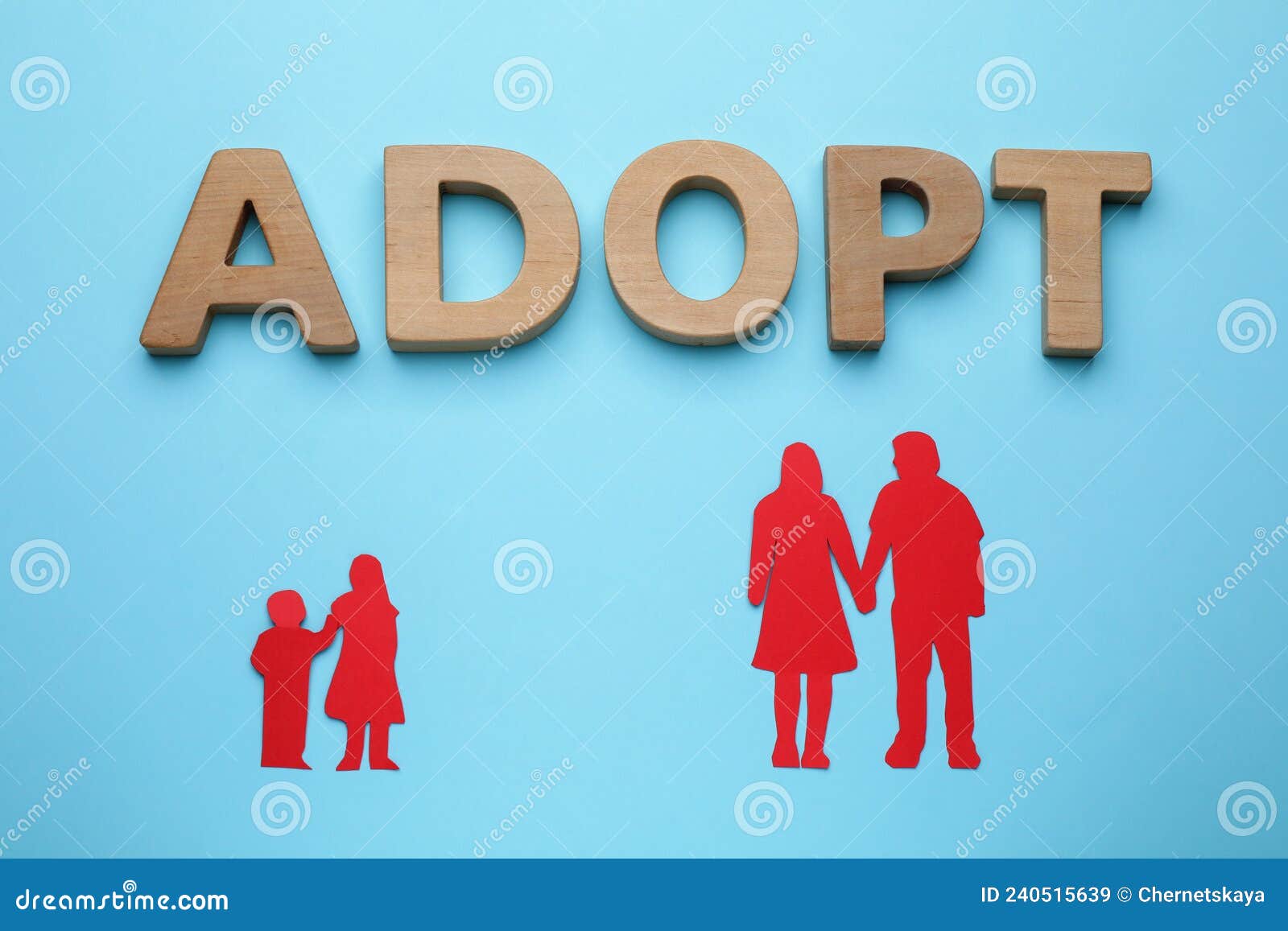 Figures of Parents with Children and Word Adopt on Light Blue ...
