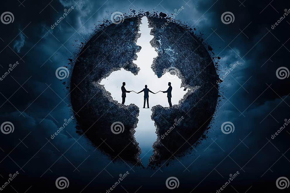 Figures Stand on Either Side of a Split Globe, Symbolizing the ...