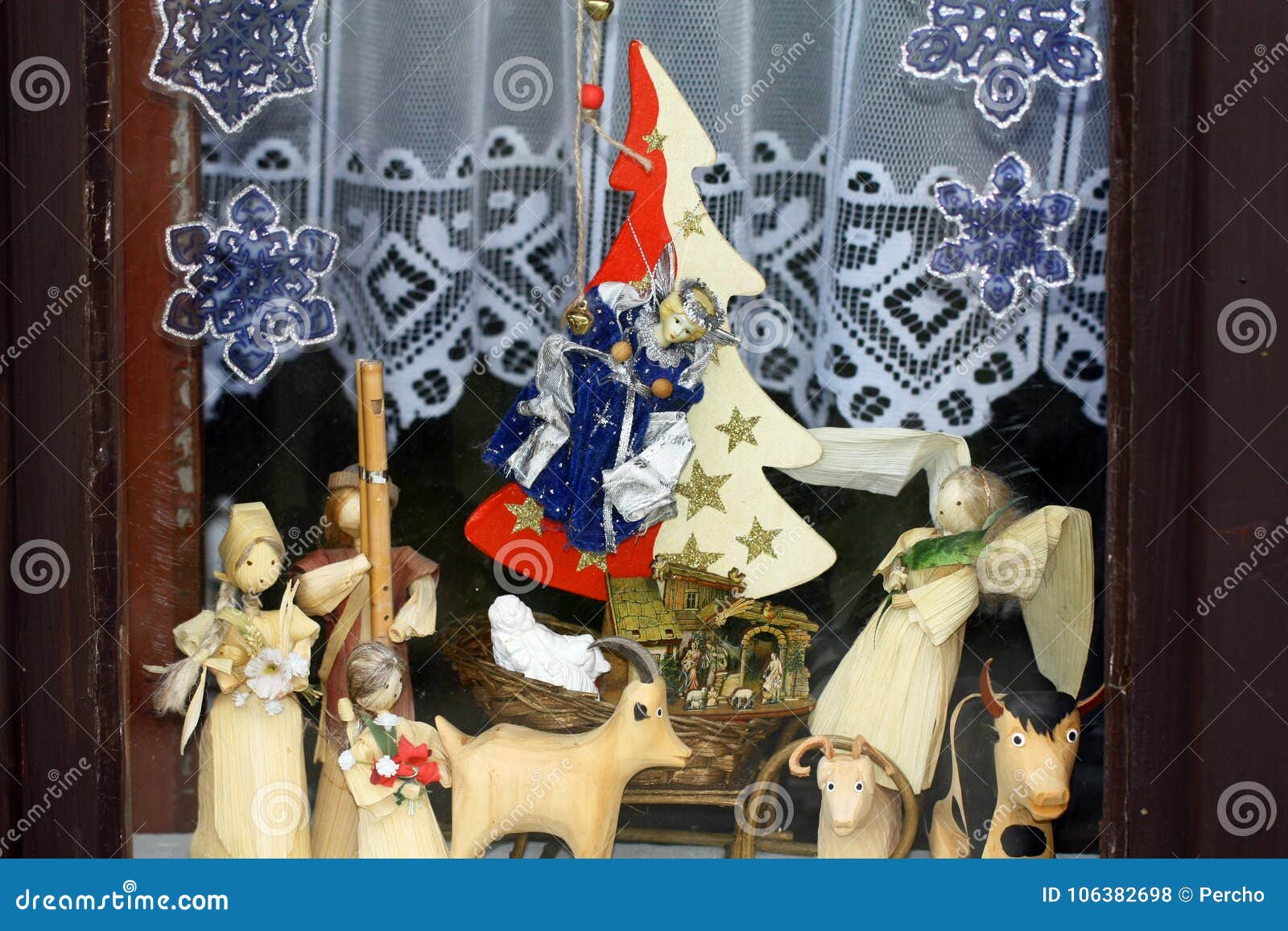 Figures in the window stock photo. Image of snowman - 106382698