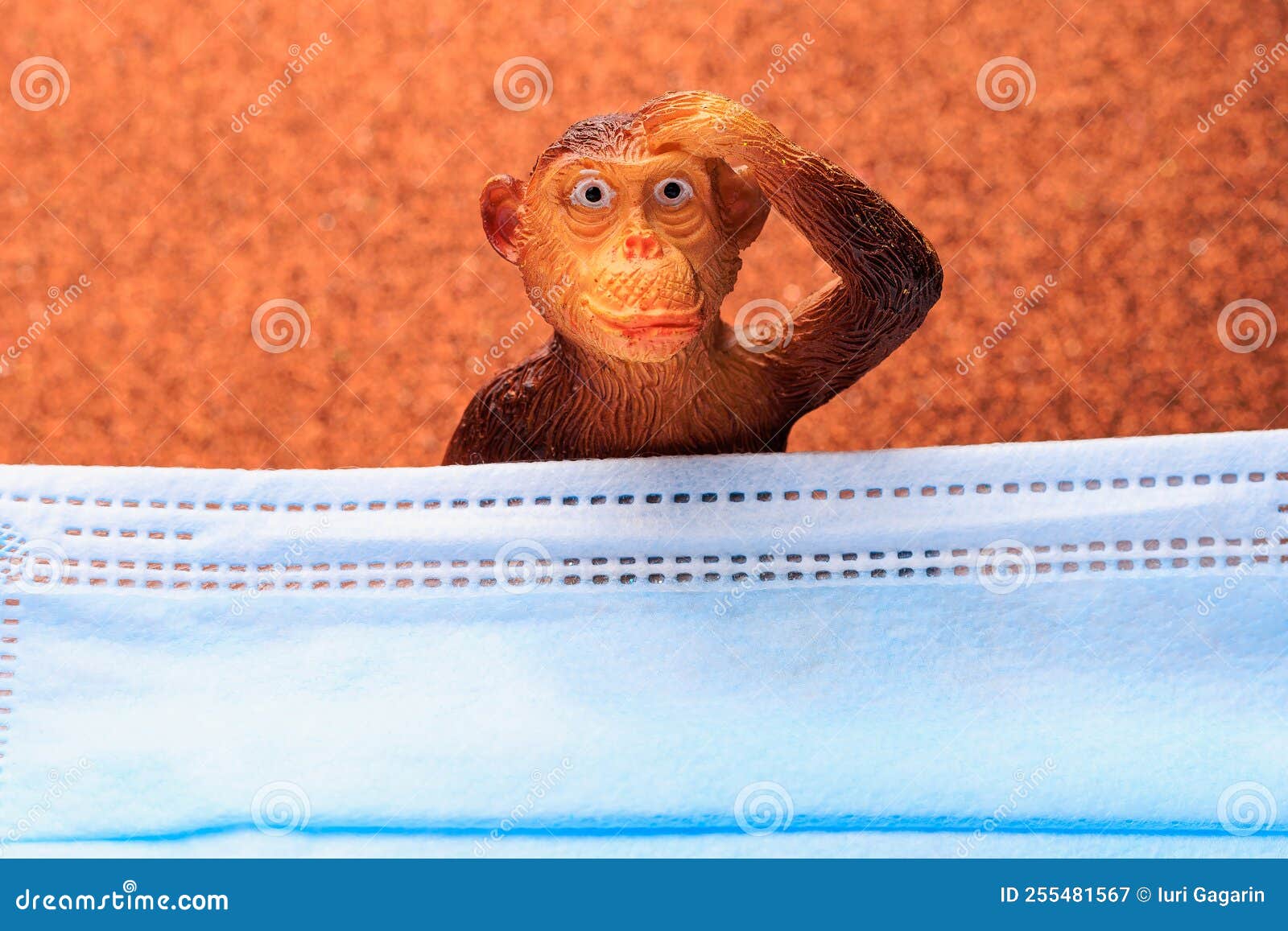 Figurine of a Monkey Behind a Medical Surgical Mask. the Concept of ...