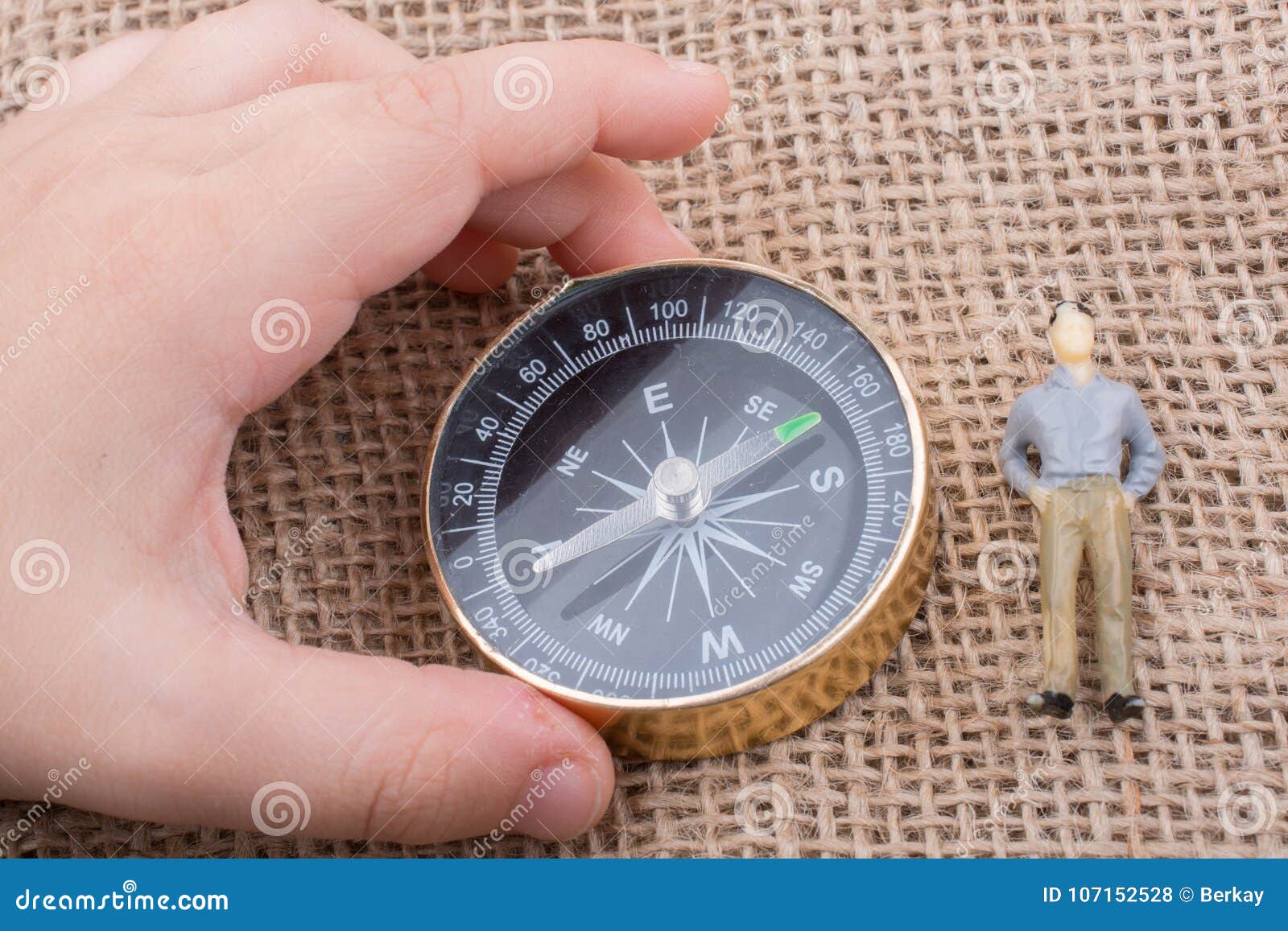 Figurine by the Side of a Compass Stock Photo - Image of background ...