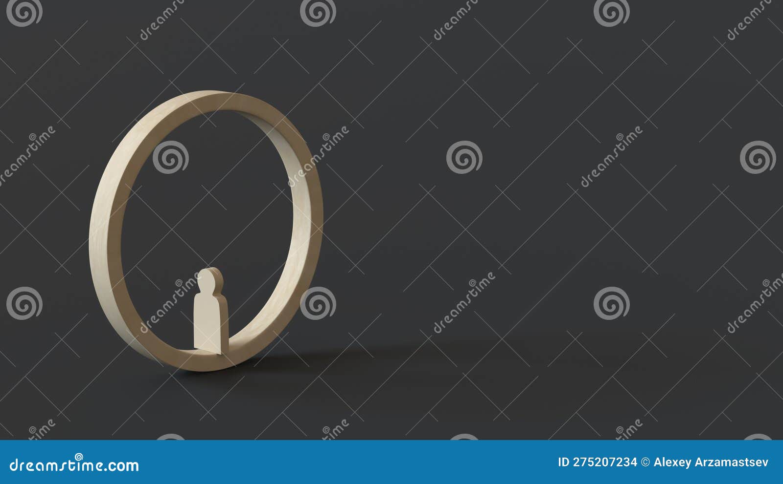 Figurine Of A Wooden Man Inside A Wheel On A Gray Background. Running ...