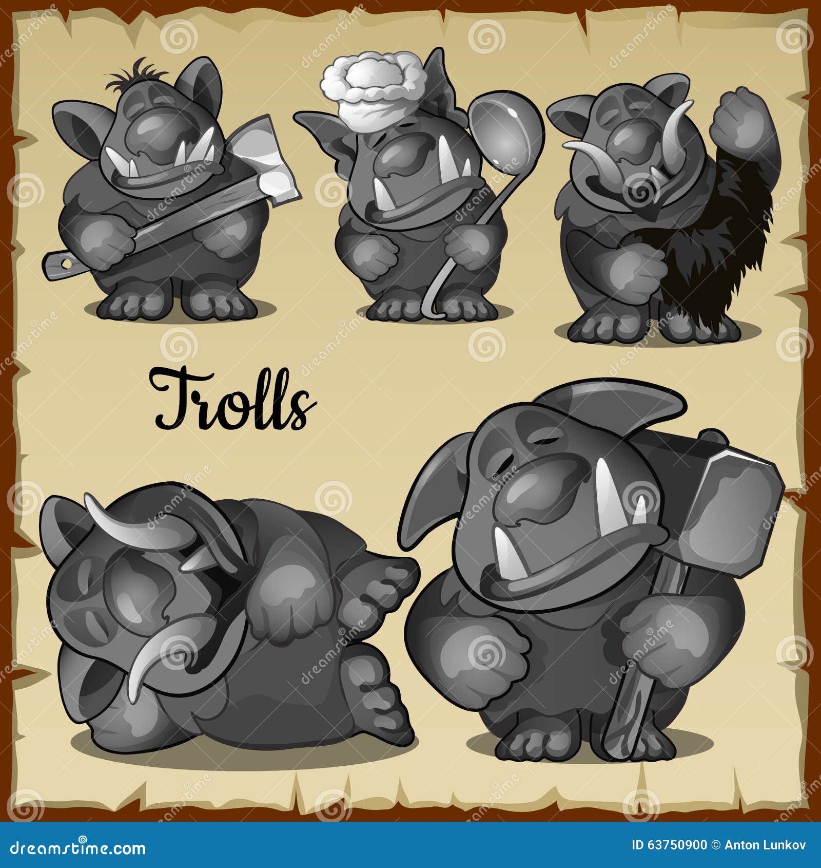 Figurines Scary Funny Trolls in a Variety of Five Stock Vector ...