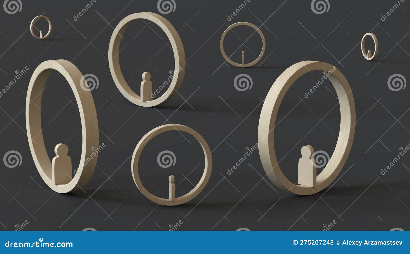 Figurines of Wooden Men Inside the Wheels on a Gray Background. Running ...