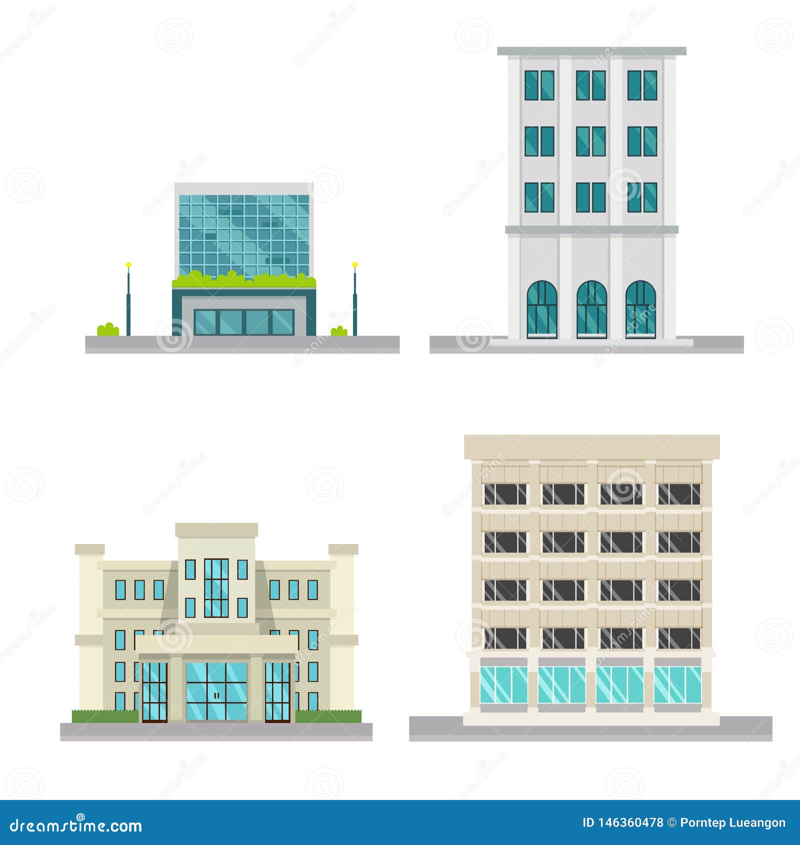 Fije De Edificios Planos Del Diseño Del Vector Edificio De La Compañía Con El Fondo Blanco ...