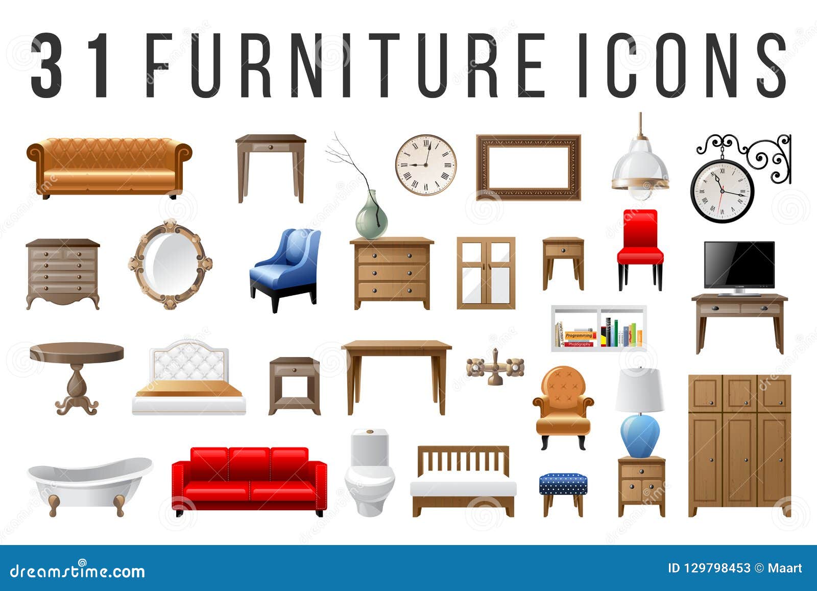 Fije De 31 Iconos De Los Muebles Ilustración del Vector - Ilustración ...