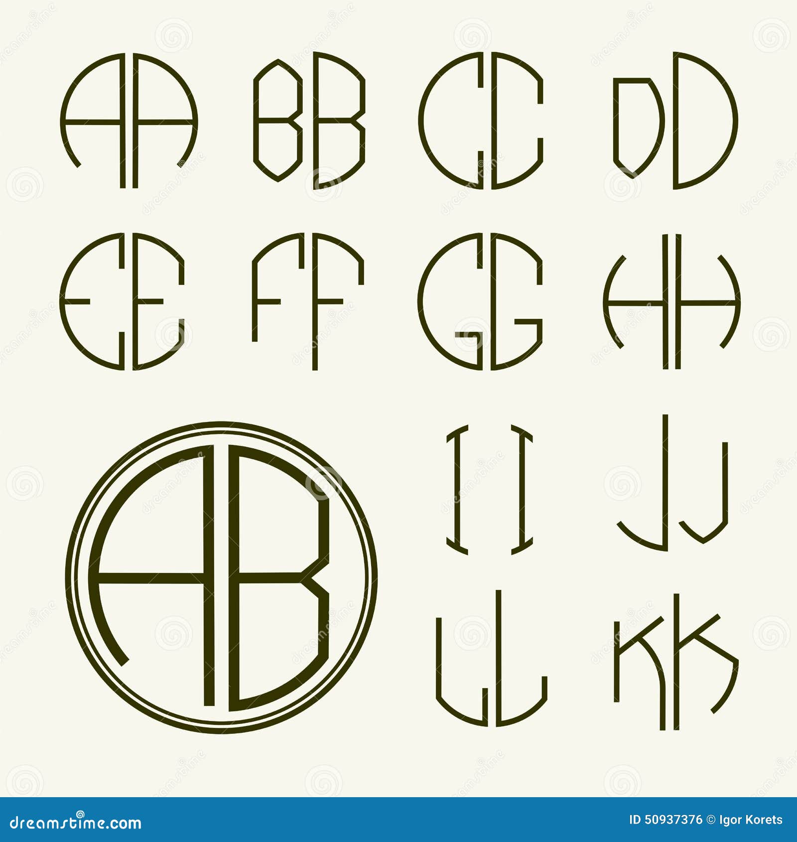 Fije Las Letras De La Plantilla Para Crear Monogramas Ilustración del ...