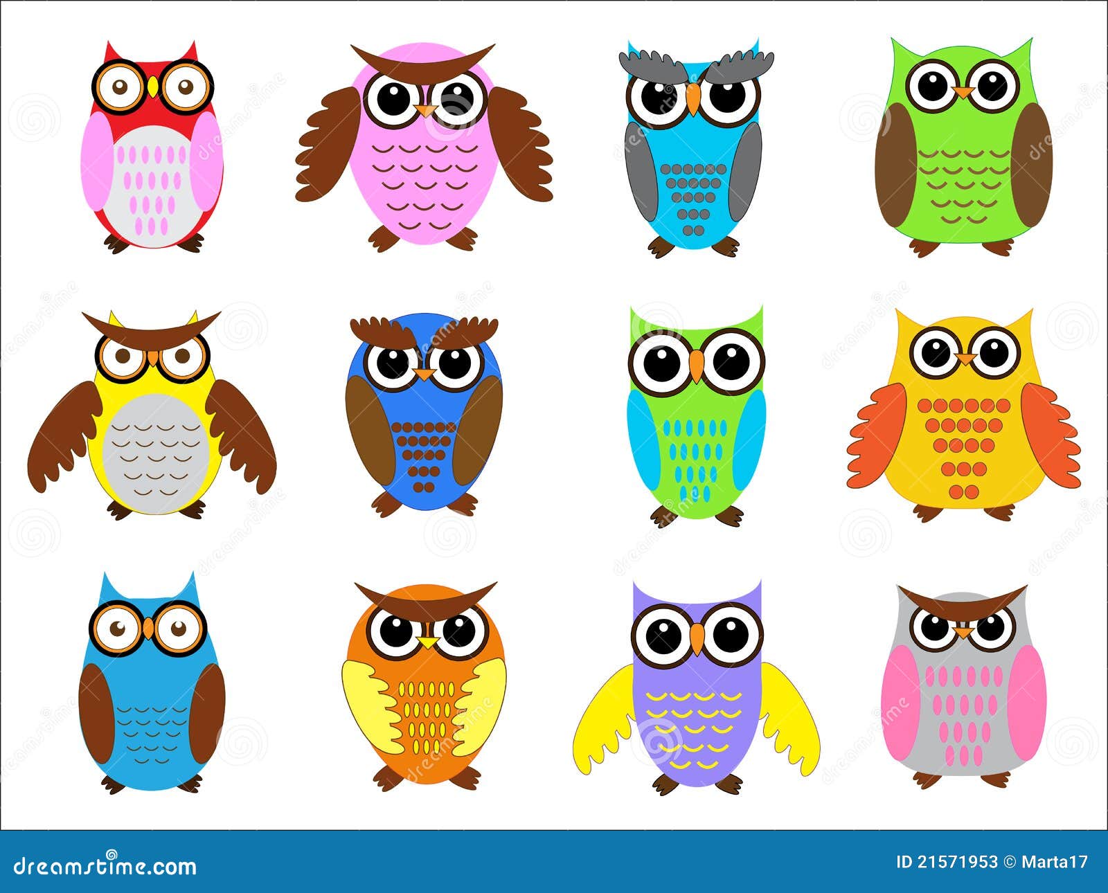 Fije los buhos del color. ilustración del vector. Ilustración de ...