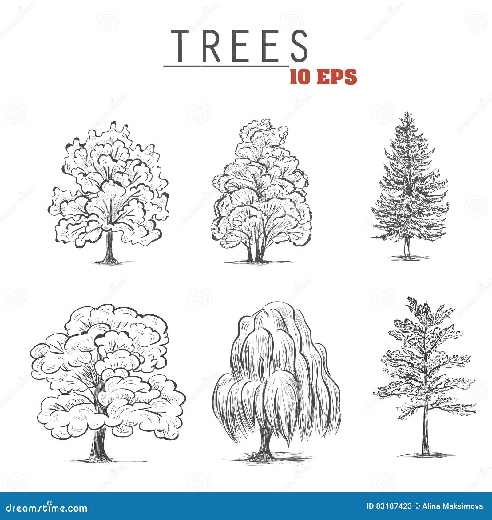 Fije Los árboles Del Bosquejo Árboles De La Colección Ilustración del ... Fije Los árboles Del Bosquejo Árboles De La Colección Ilustración del ...