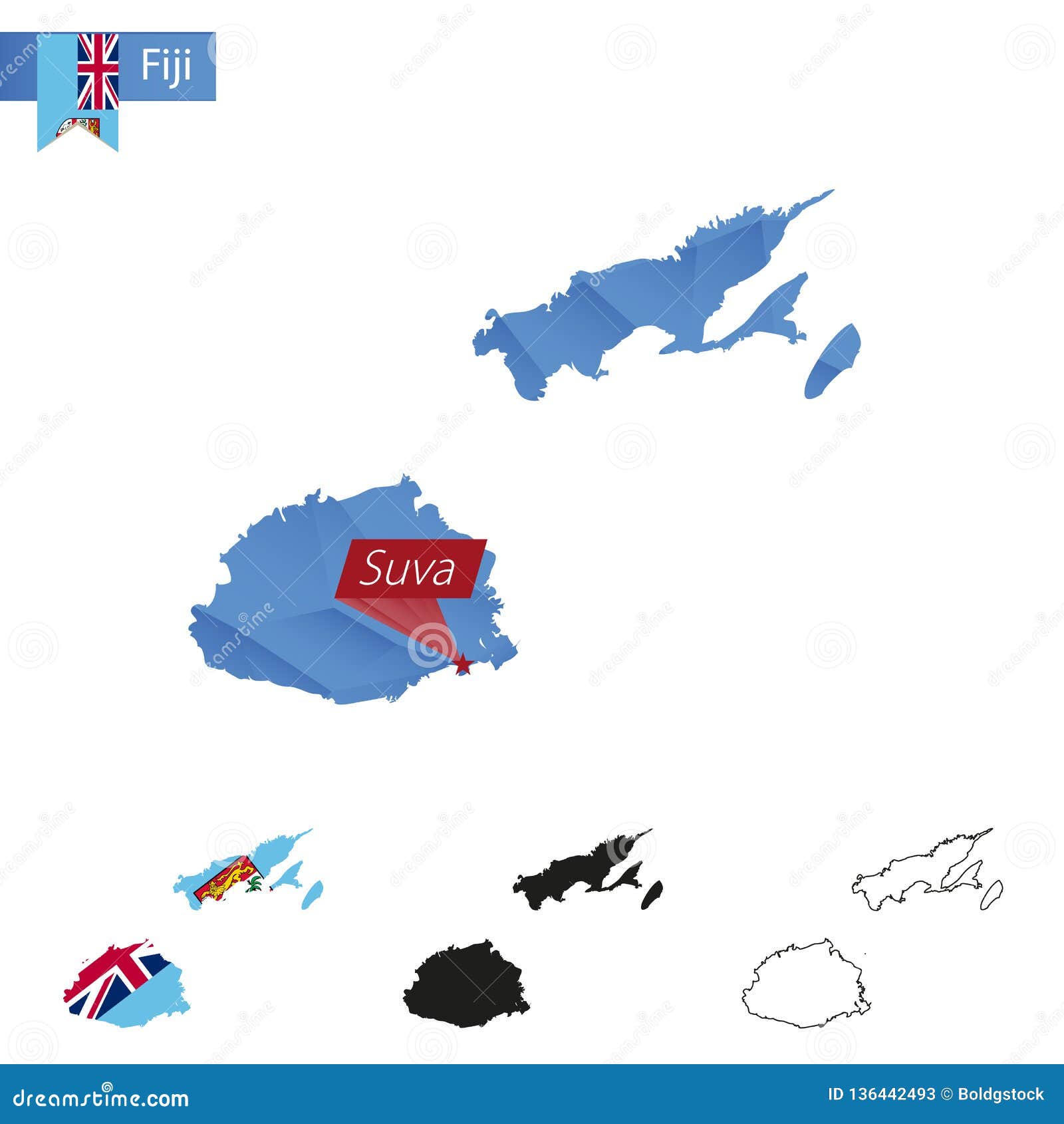 Fiji, Suva - Capital City, Pinned On Political Map Stock Illustration ...