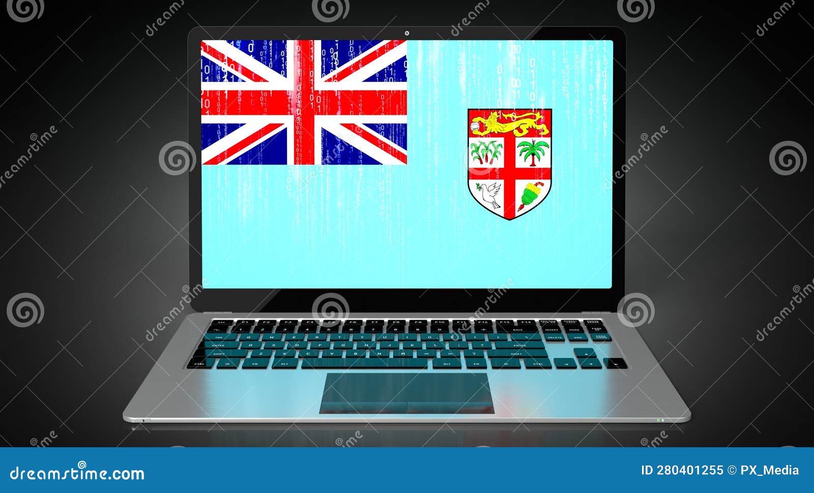 Fiji - Country Flag and Binary Code on Laptop Screen Stock Illustration ...