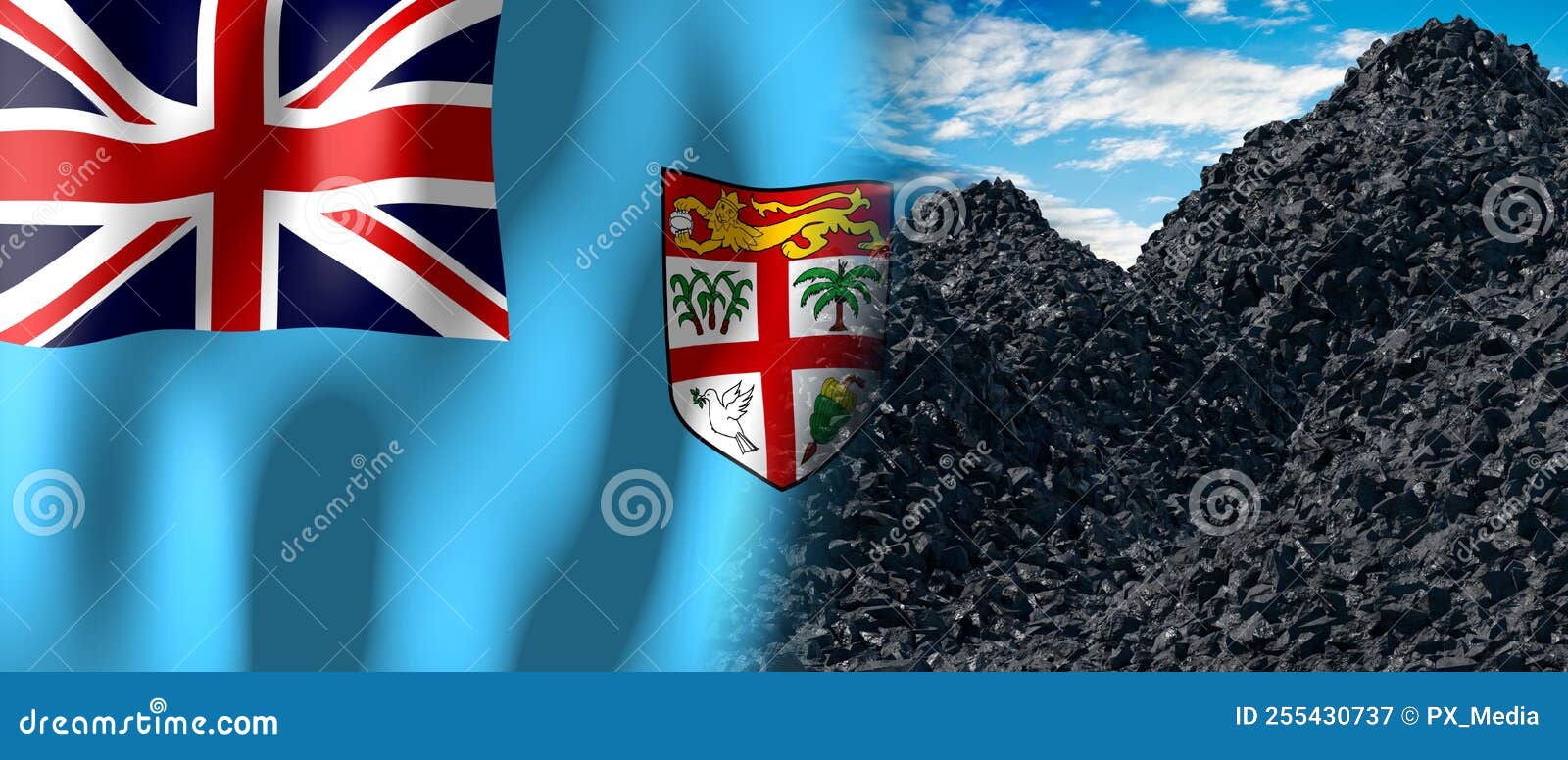 Fiji - Country Flag and Pile of Coal Stock Illustration - Illustration ...