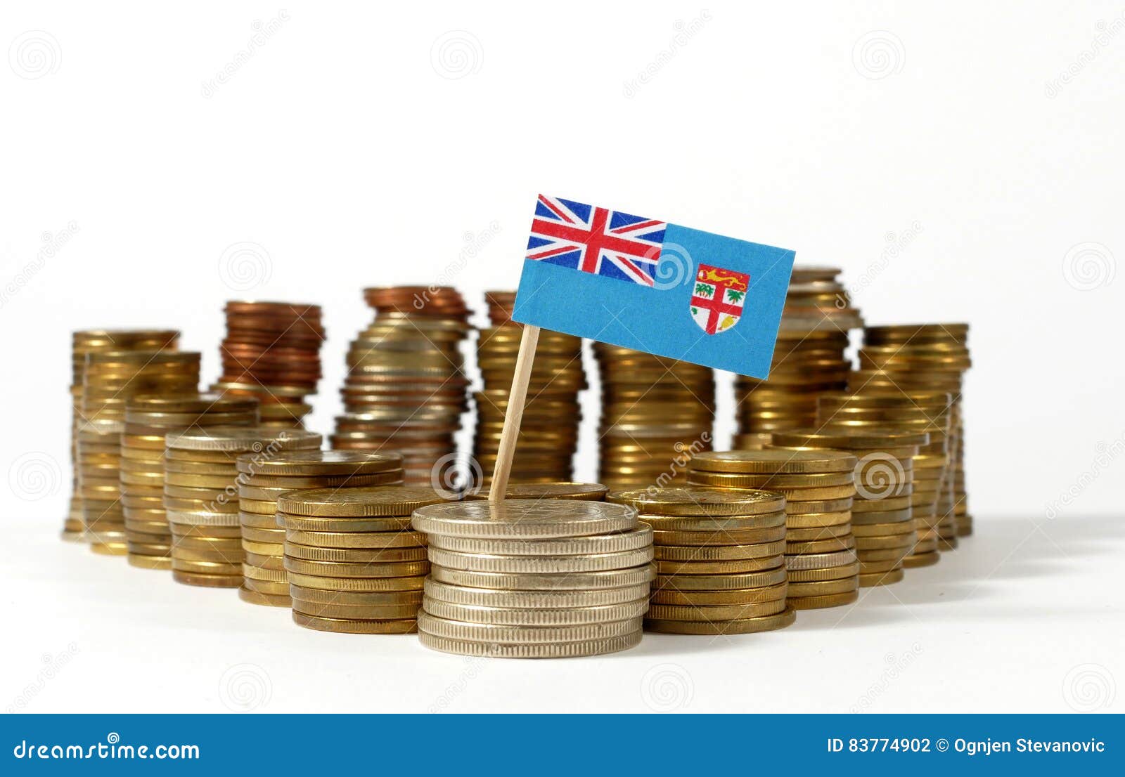 Fiji Flag with Stack of Money Coins Stock Photo - Image of fijian ...