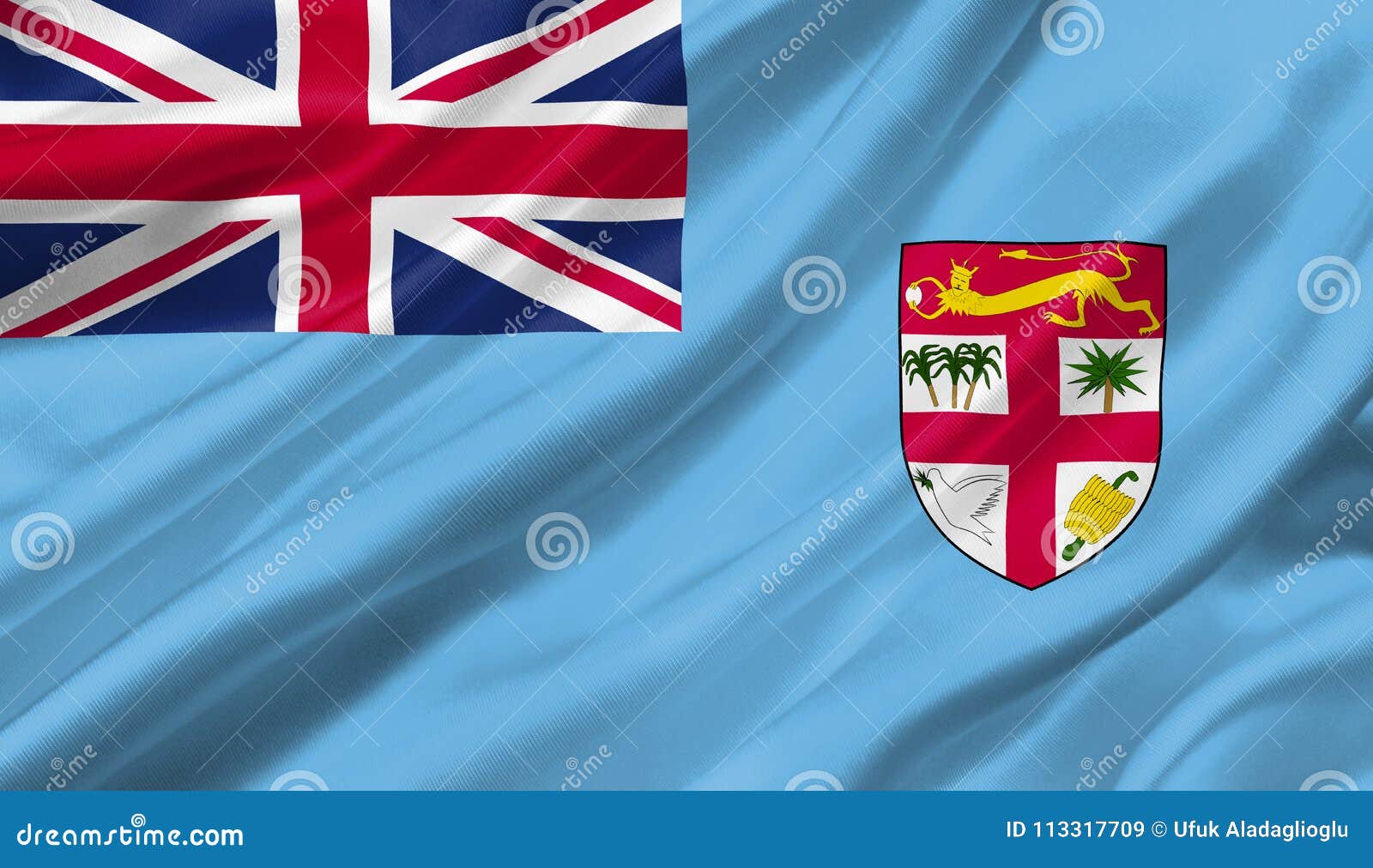 Fiji Flag Waving with the Wind, 3D Illustration. Stock Illustration ...