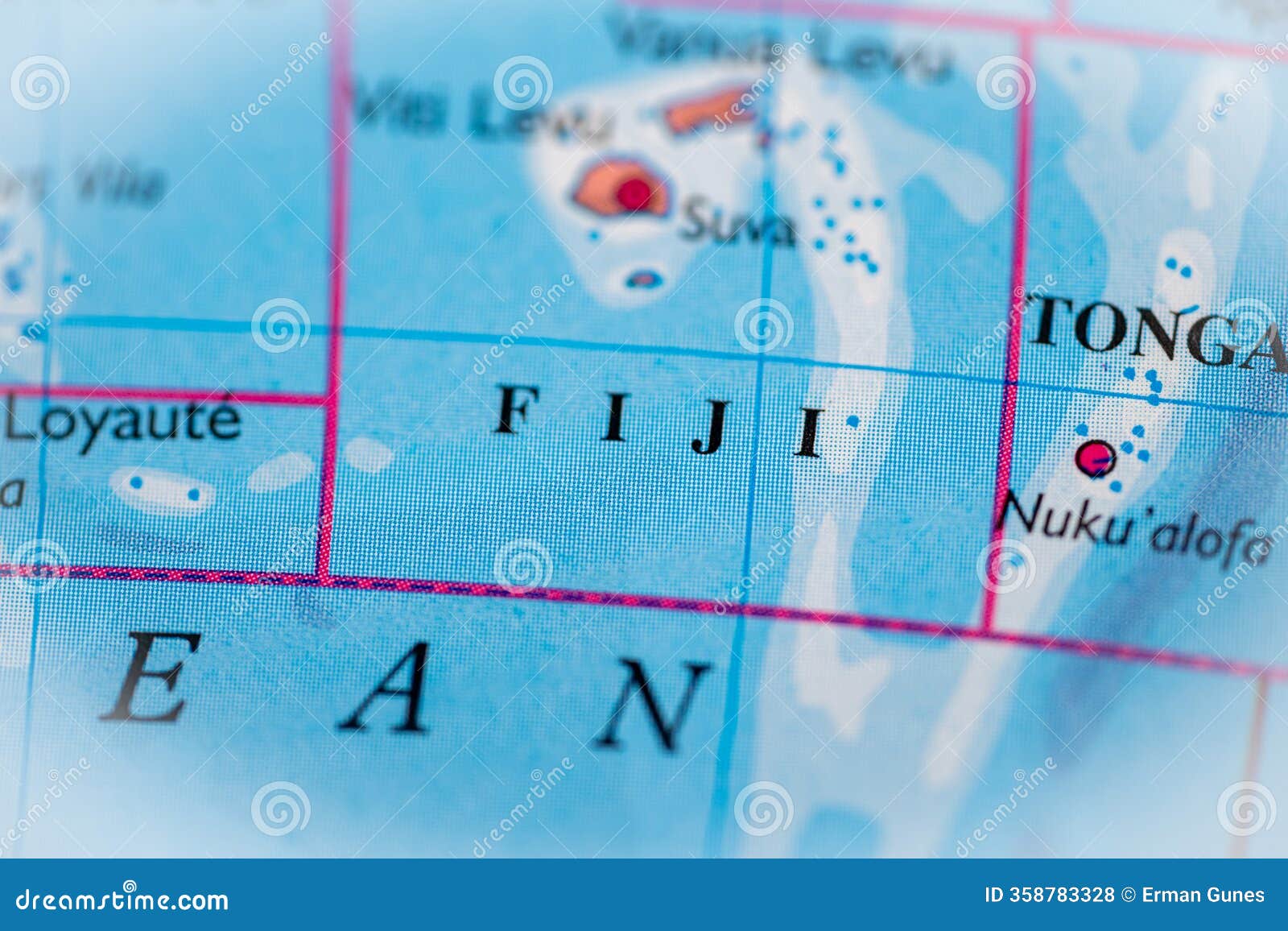 Fiji Highlighted on a World Map Stock Photo - Image of destination ...