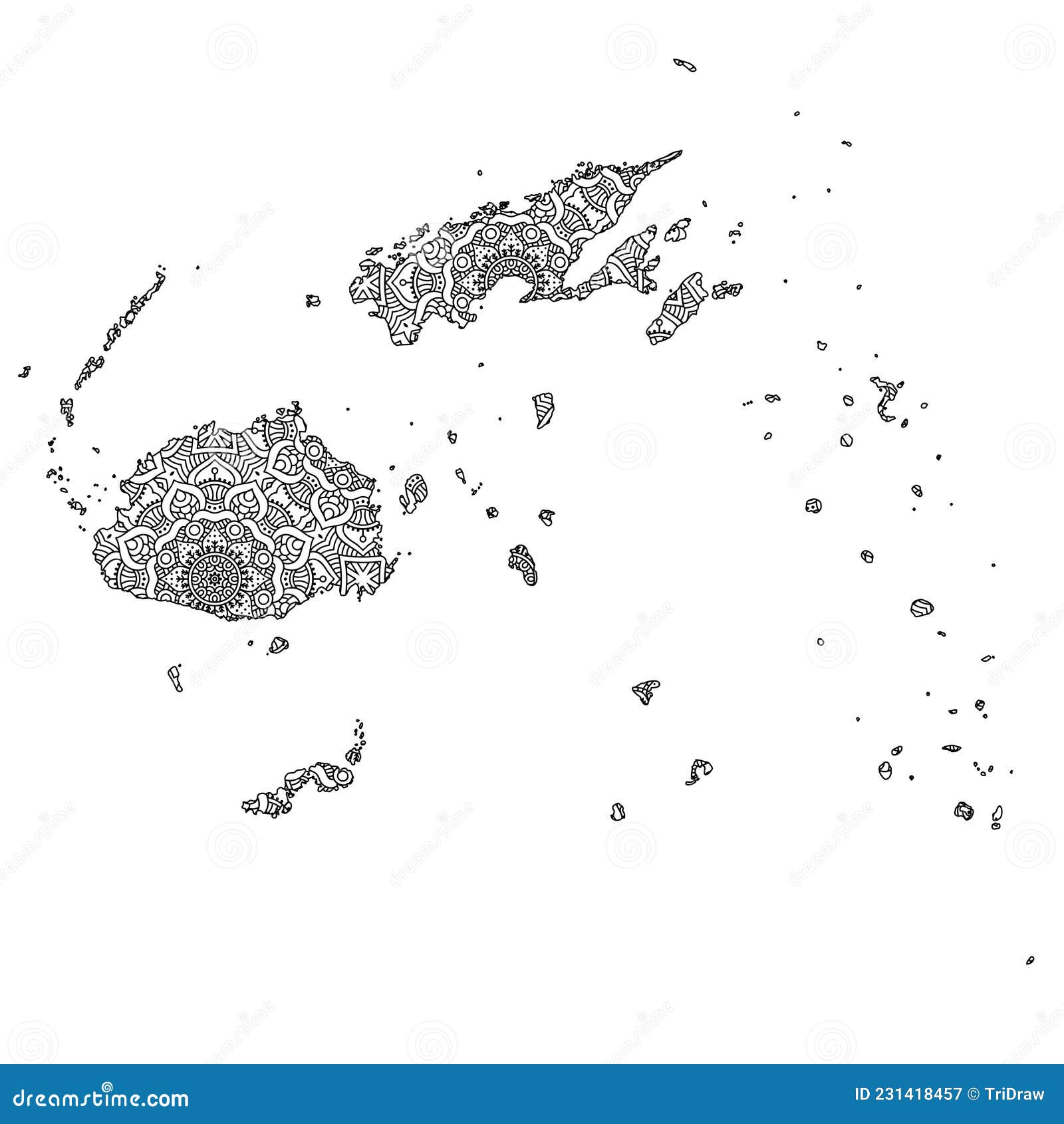 Fiji Map with Mandala Design Stock Vector - Illustration of drawing ...