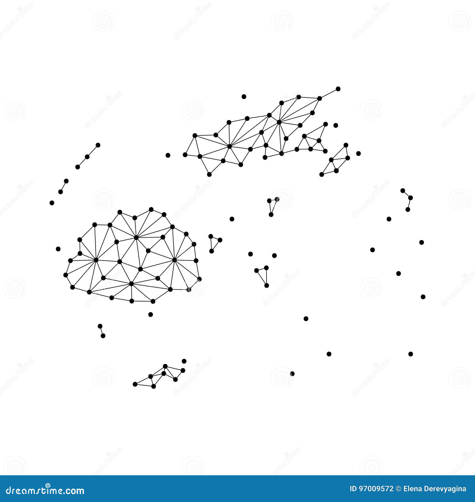 Fiji Map of Polygonal Mosaic Lines Network, Ray, Dots Illustration ...
