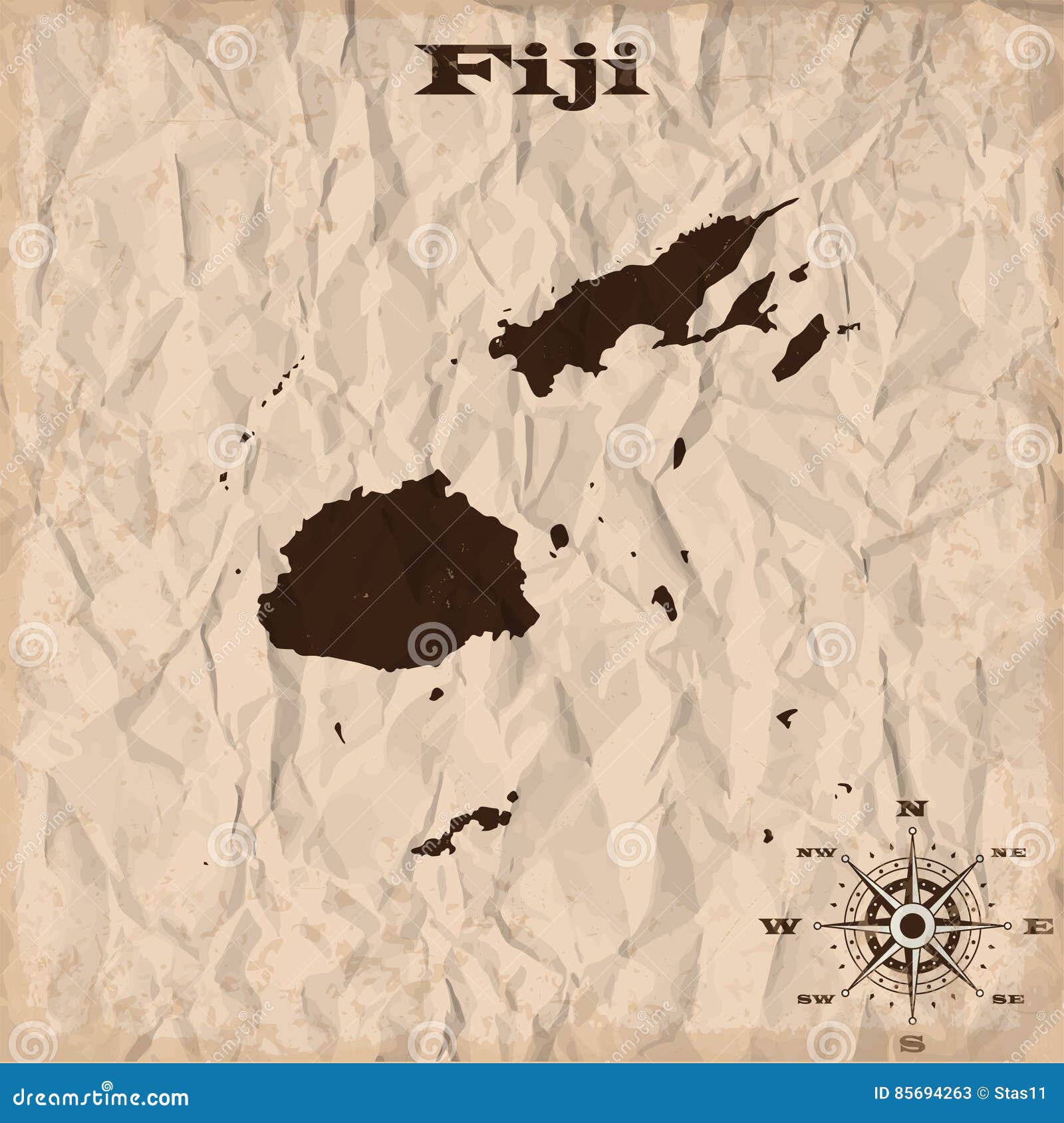 Fiji Old Map with Grunge and Crumpled Paper. Vector Illustration Stock ...