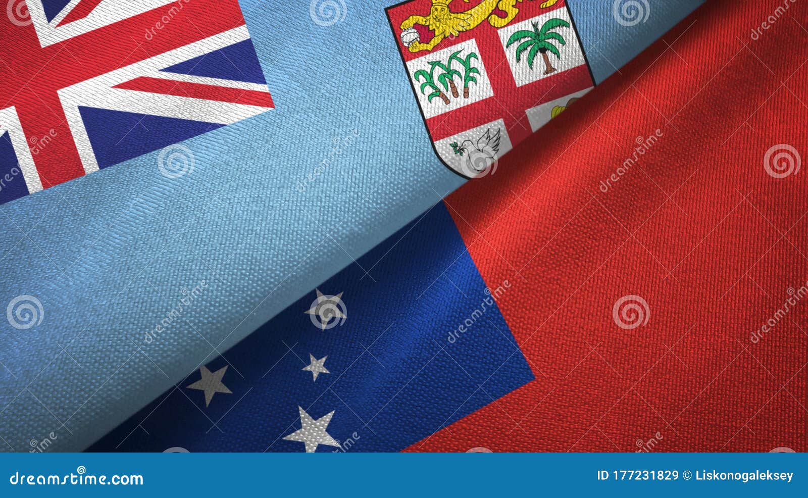 Fiji and Samoa Two Flags Textile Cloth, Fabric Texture Stock Image ...