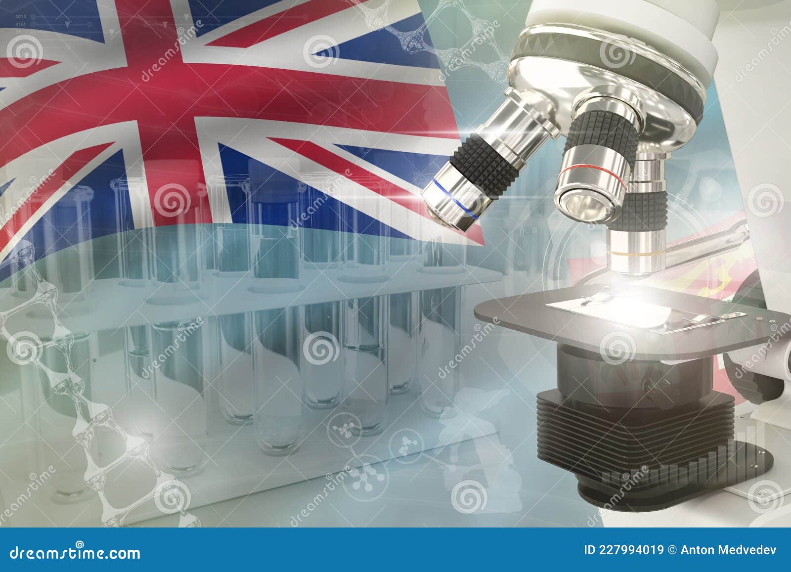 Fiji Science Development Digital Background - Microscope on Flag ...