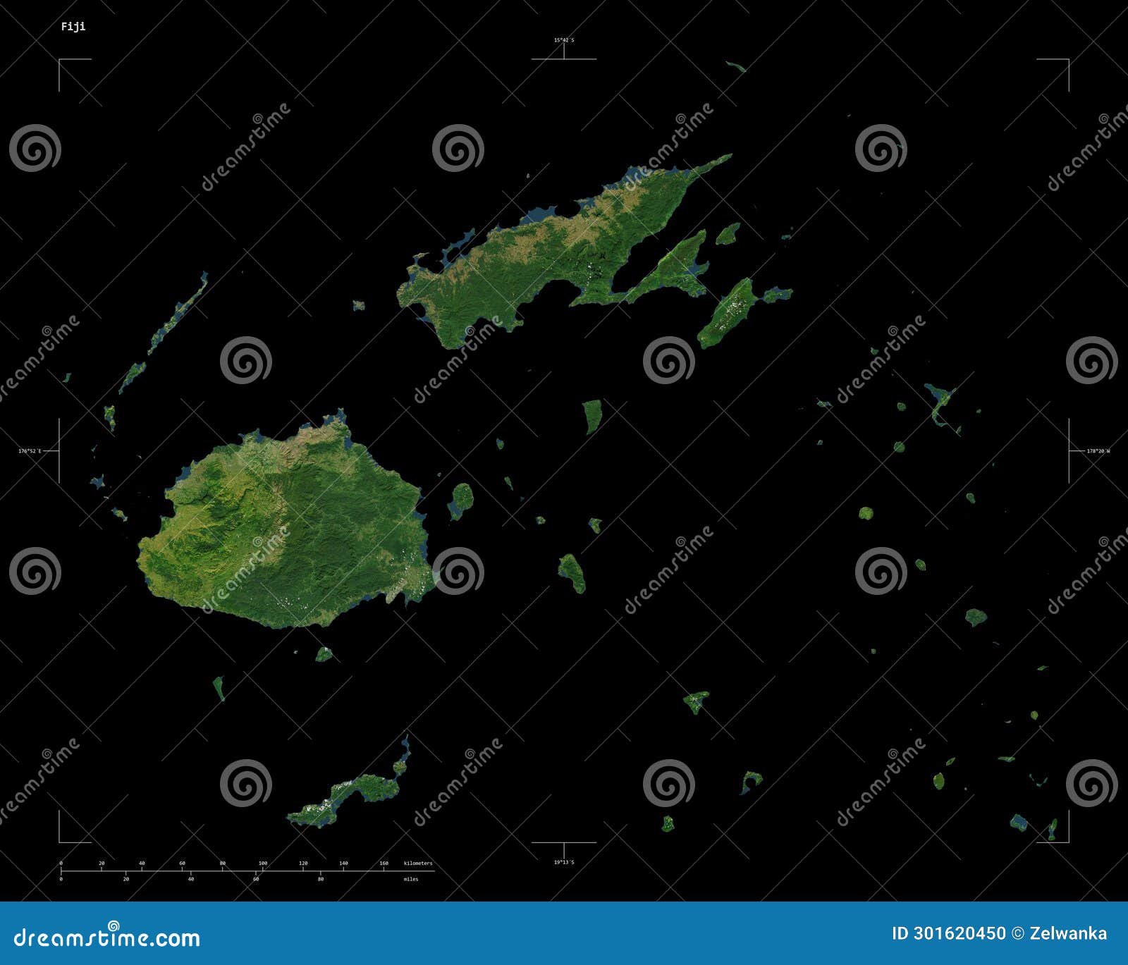 Fiji Shape on Black. High-res Satellite Stock Illustration ...