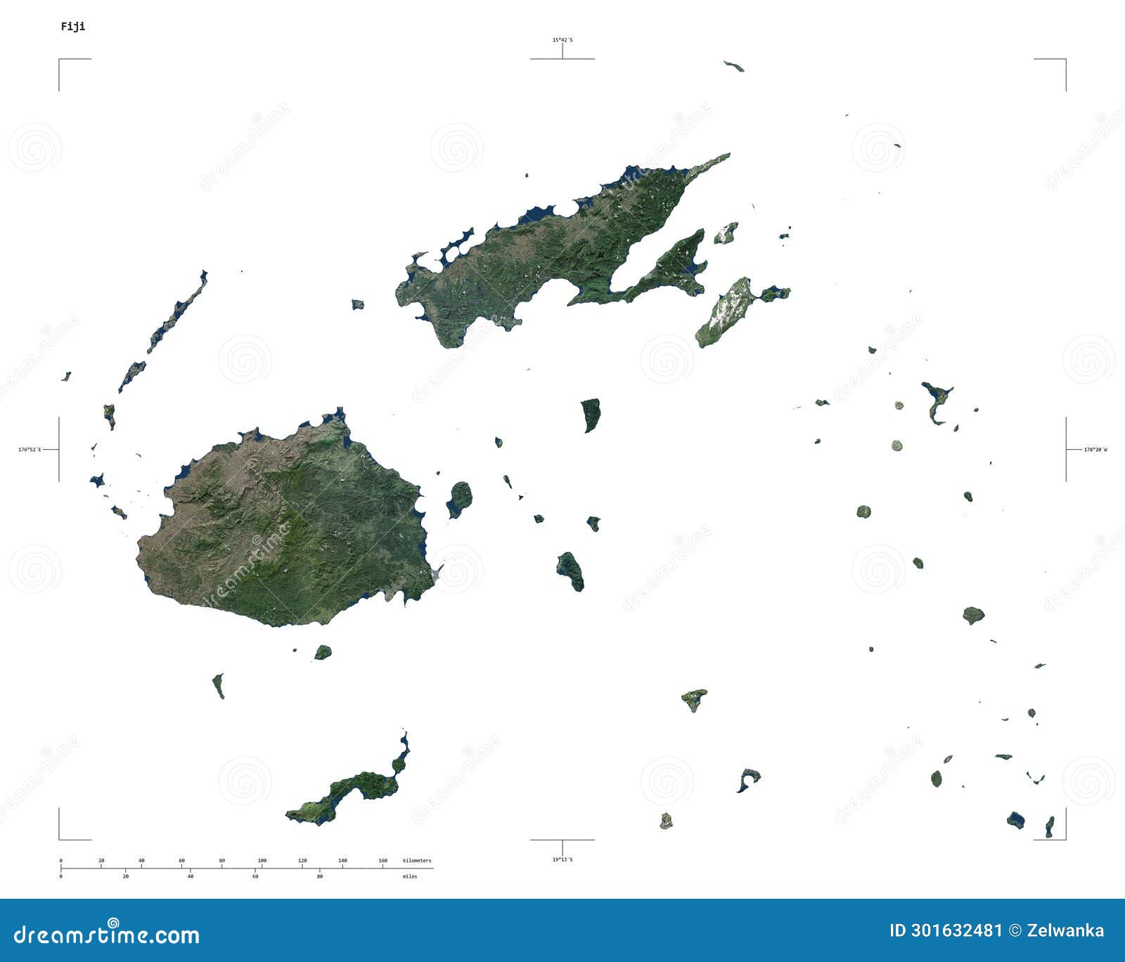Fiji Shape on White. Low-res Satellite Stock Illustration ...
