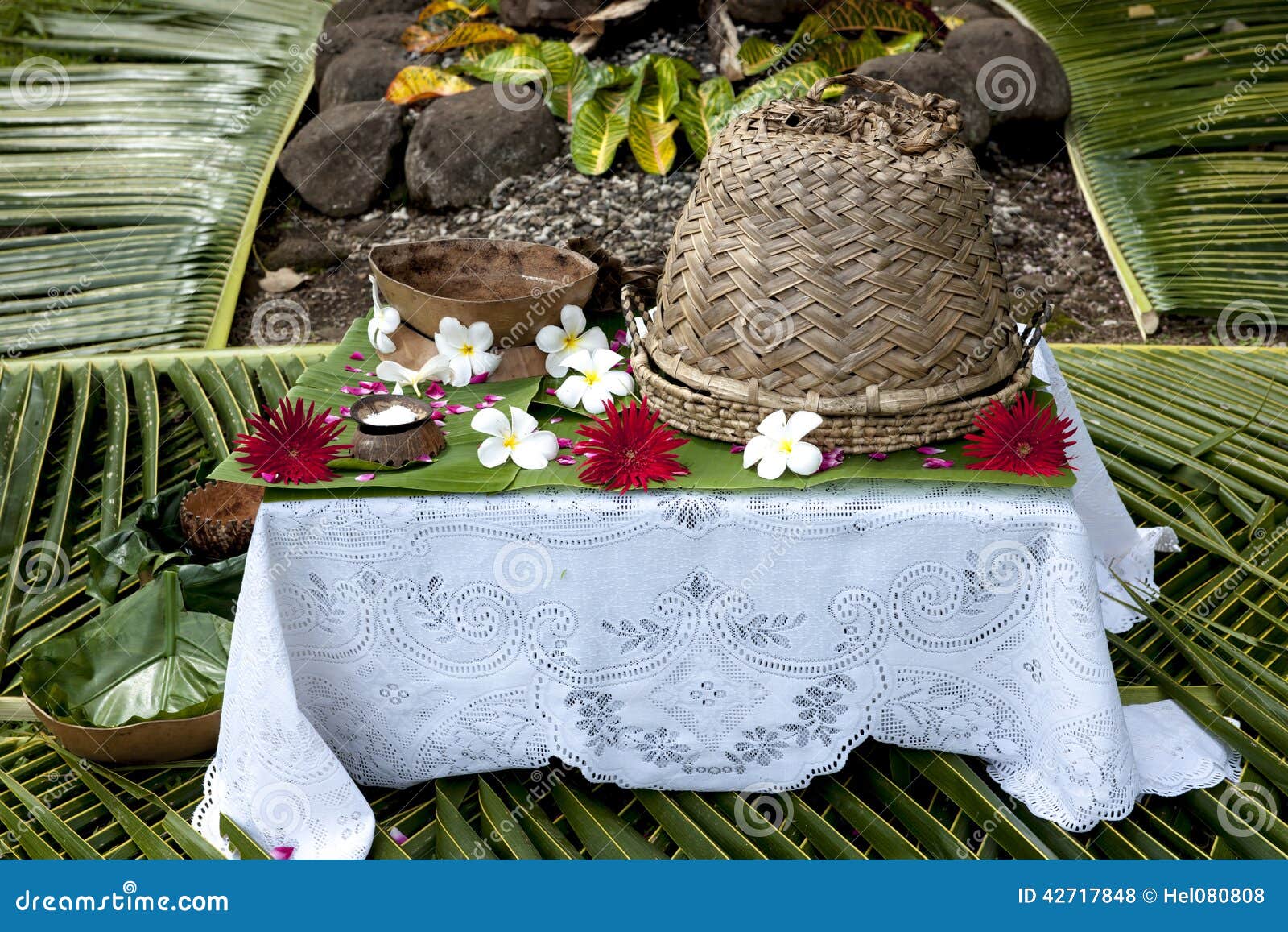 Fiji - Table Prepared for Guests. Table Decorated with White Cloth and ...