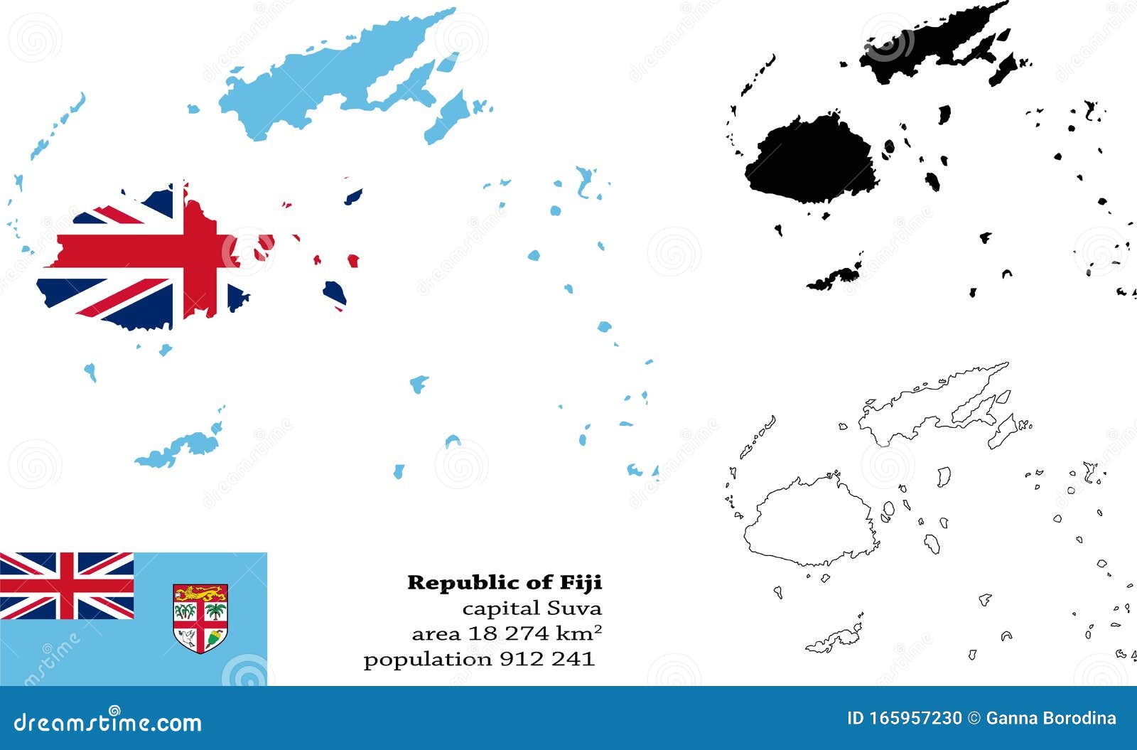 Fiji Vector Map, Flag, Borders, Mask , Capital, Area Stock Vector ...