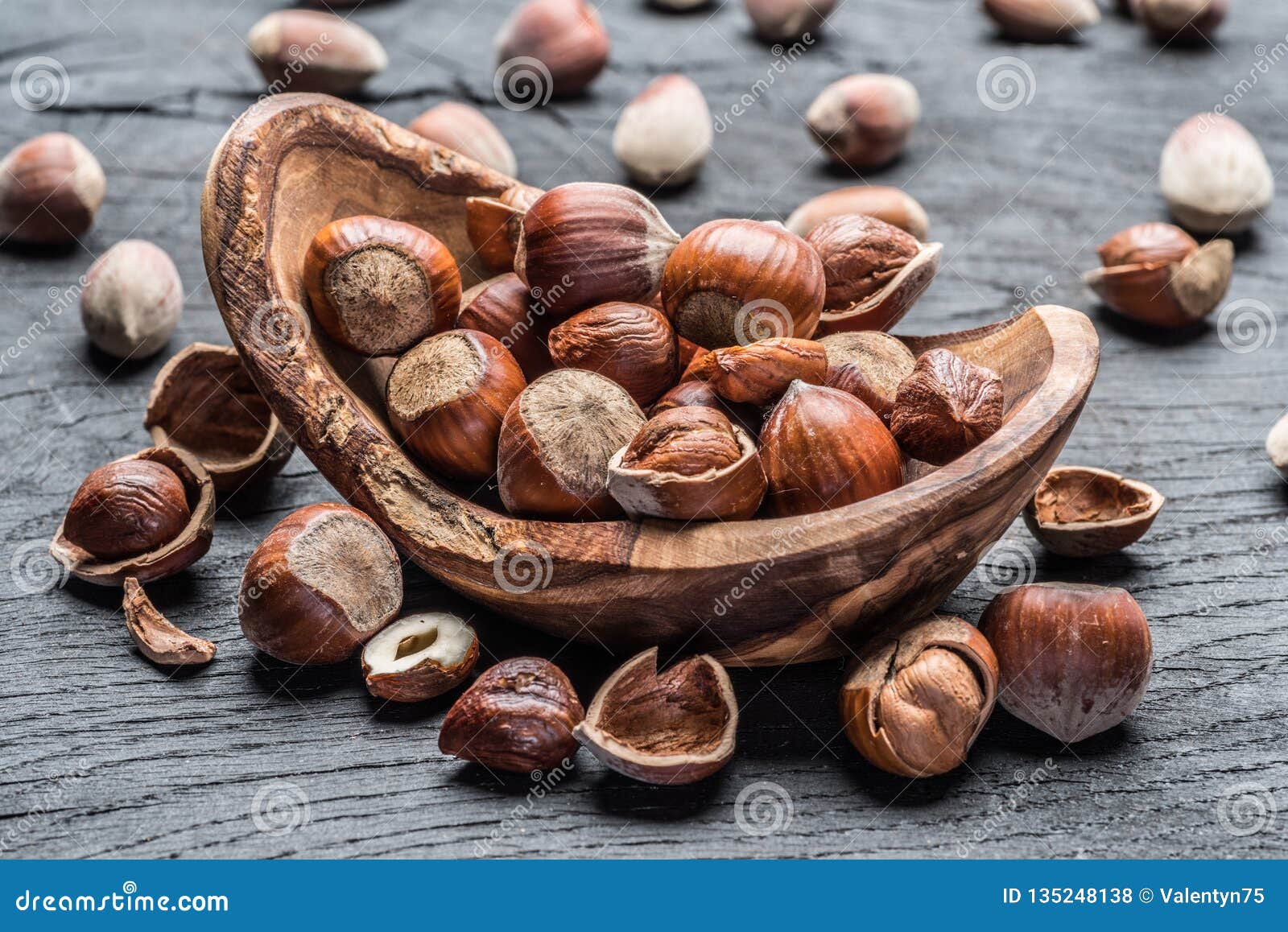 Filberts or Hazelnuts in the Wooden Bowl on the Table Stock Photo ...
