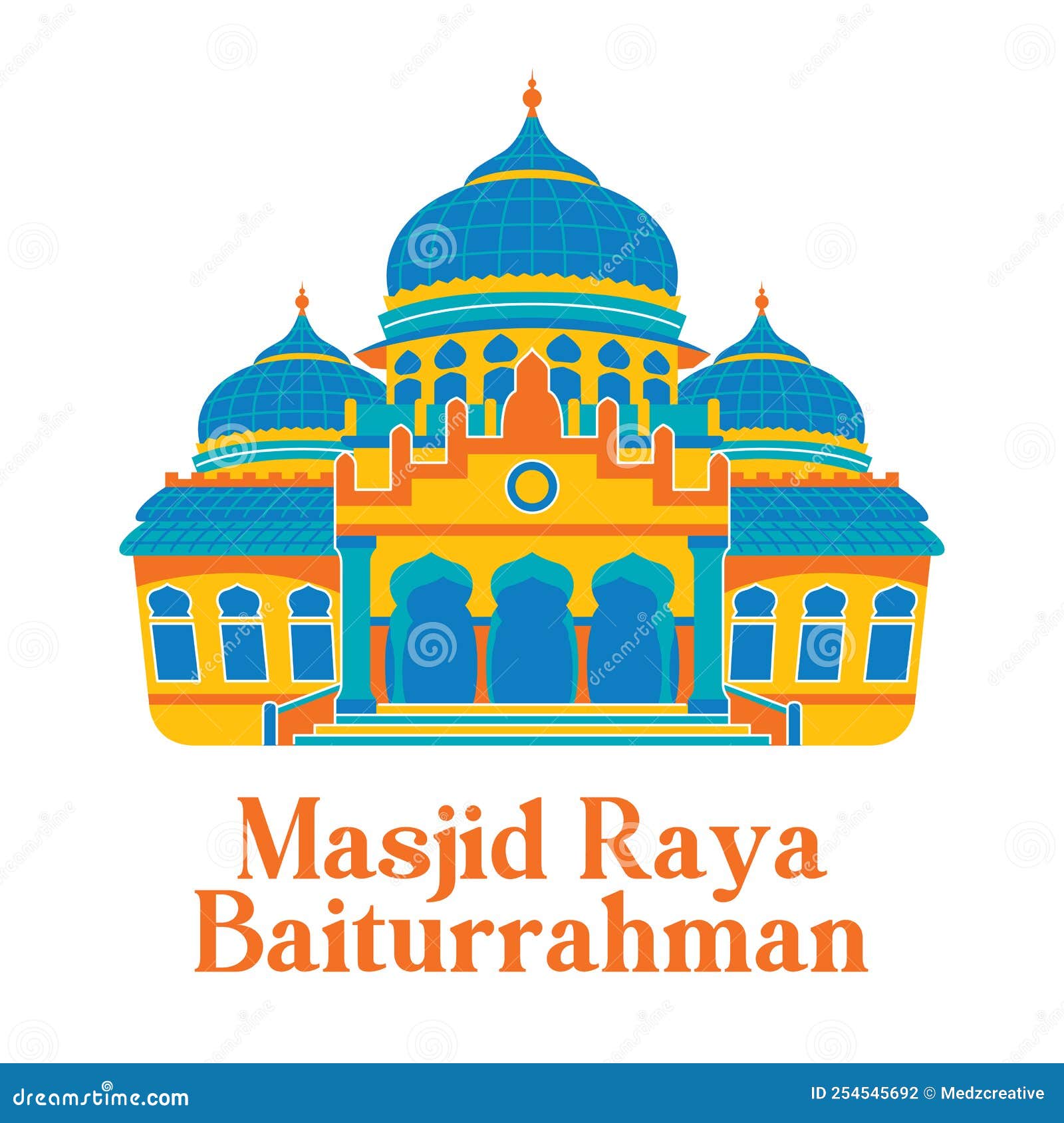Masjid Raya Baiturrahman Vector Illustration Stock Vector ...