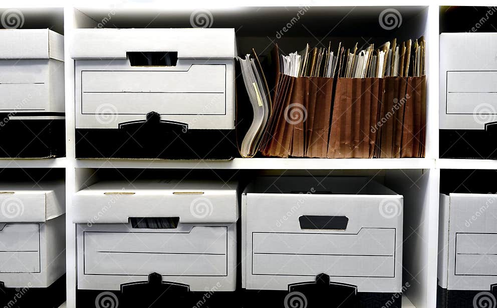 File Boxes on Shelf stock photo. Image of document, mess - 26053558