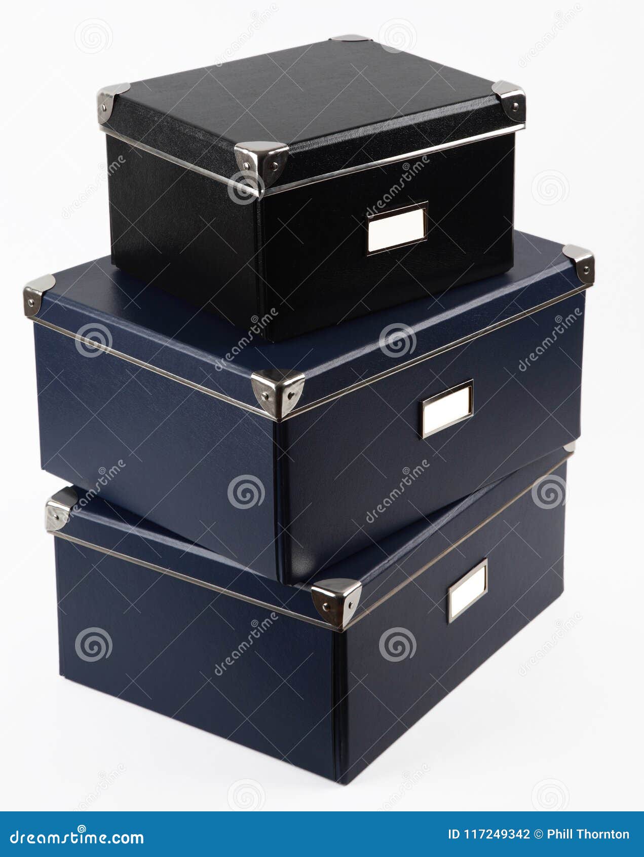 3 File Boxes Stacked on Top of Each Other. Stock Photo - Image of stack ...
