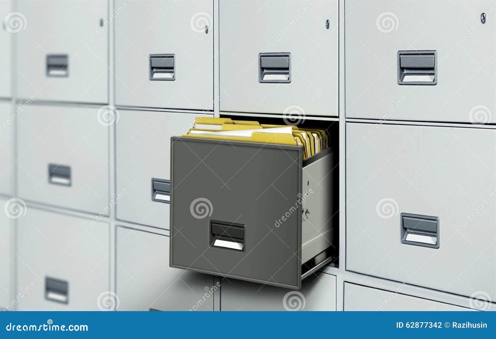 File Cabinet with Open Drawer and Files Stock Photo - Image of folder ...