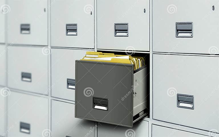 File Cabinet with Open Drawer and Files Stock Photo - Image of folder ...