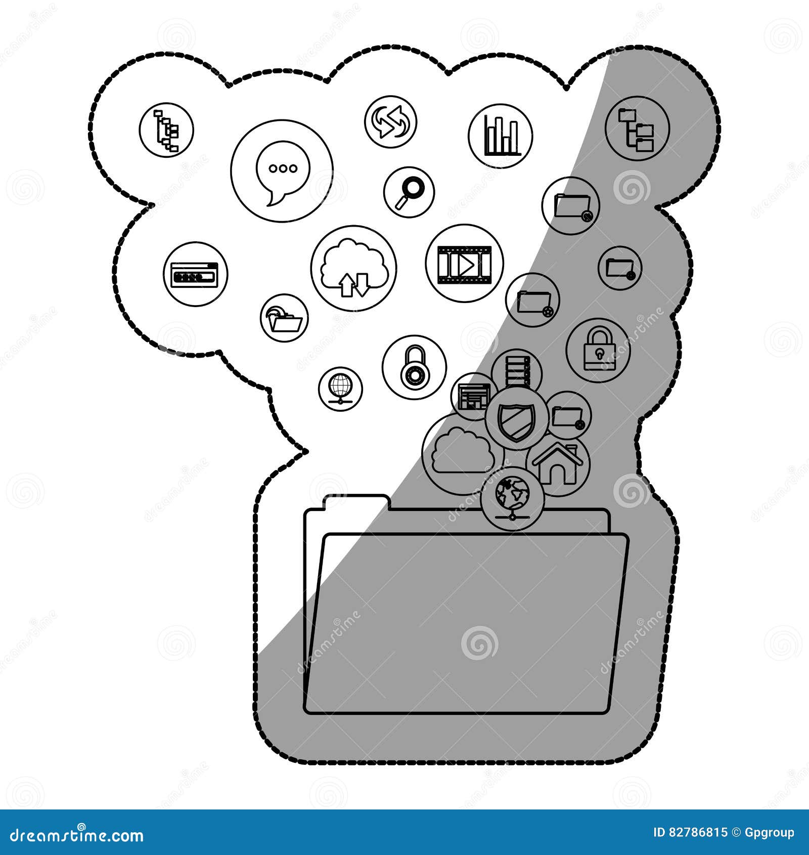 File Cloud Computing and Media Icon Set Design Stock Illustration ...